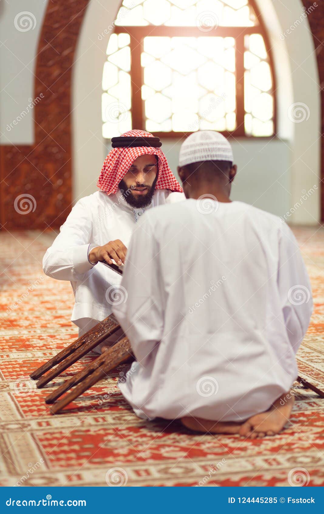 Two Religious Muslim Man Praying Together Inside the Mosque Stock Image ...
