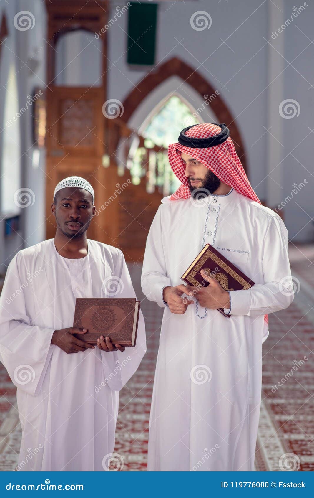 Two Religious Muslim Man Walking Together Inside the Mosque Stock Photo ...