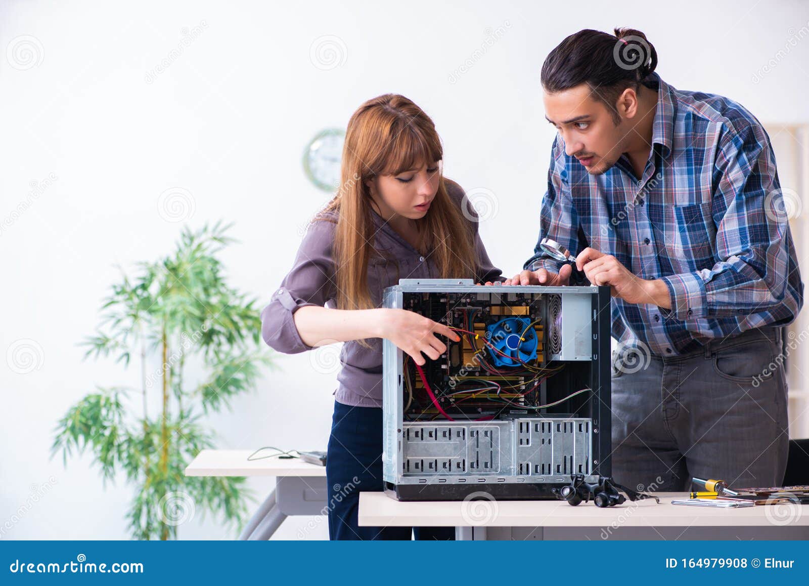 Two Repairmen Repairing Desktop Computer Stock Photo - Image of circuit ...