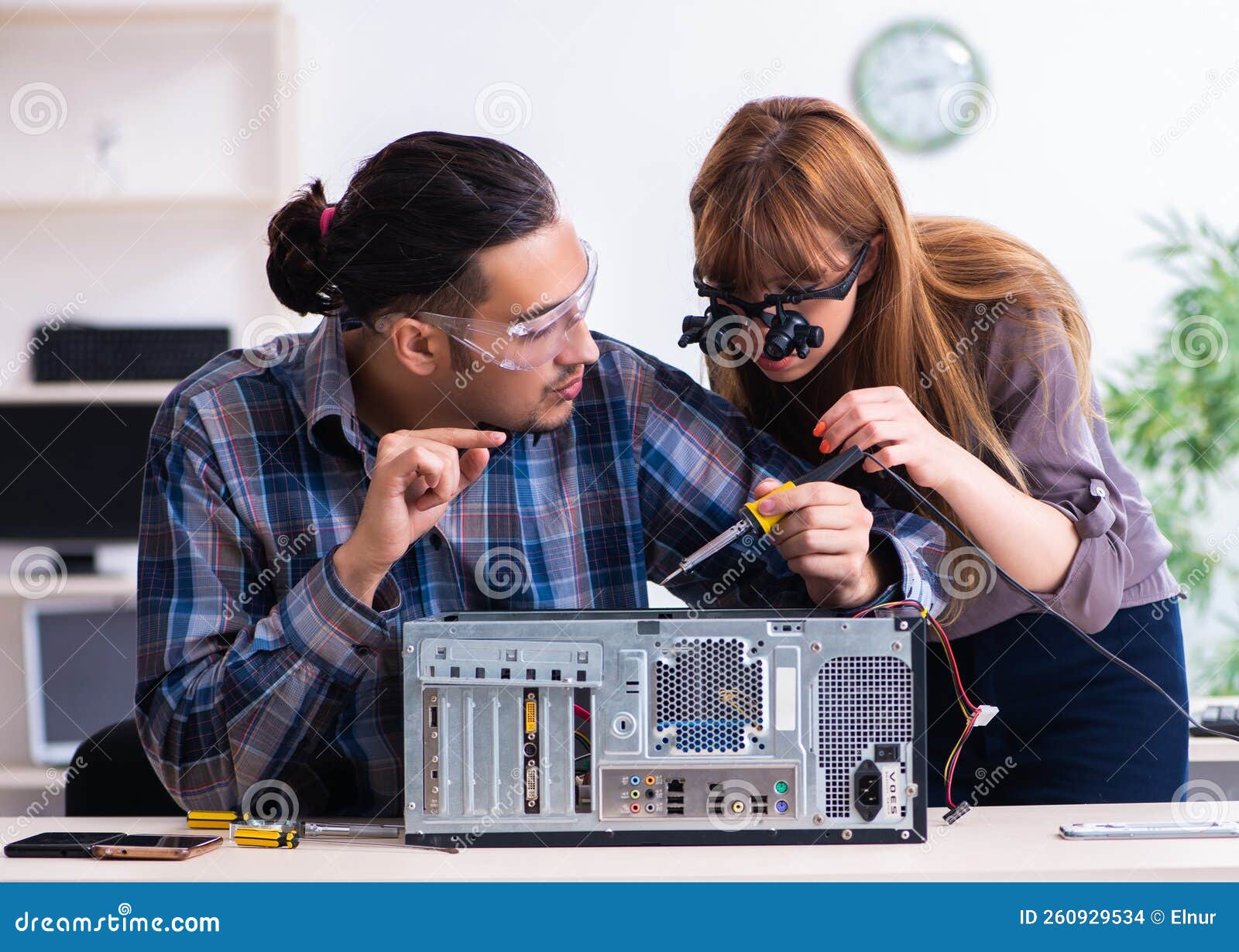 Two Repairmen Repairing Desktop Computer Stock Photo - Image of coach ...