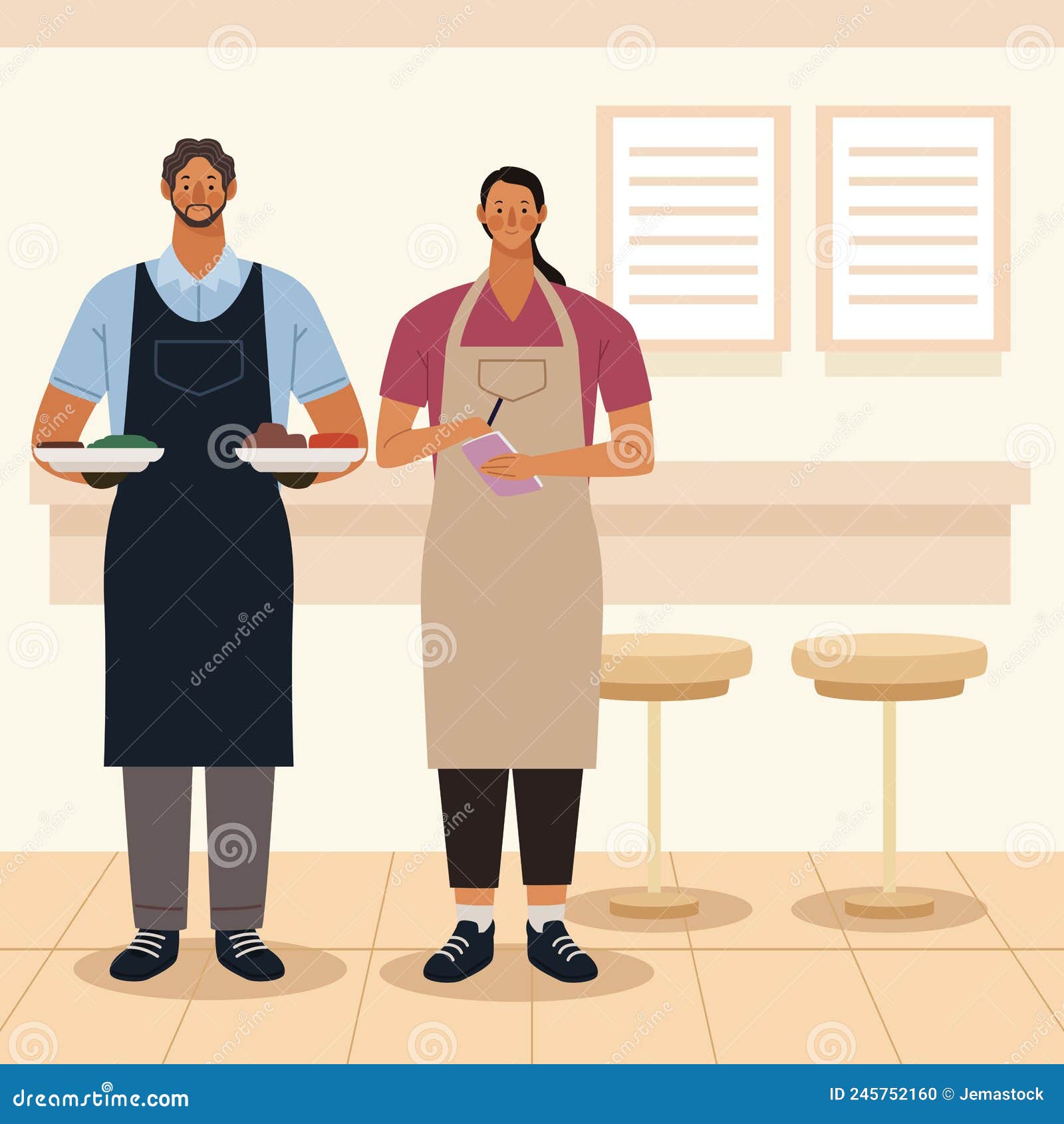 Restaurant Workers Cartoon Characters. People Work In Restaurant ...