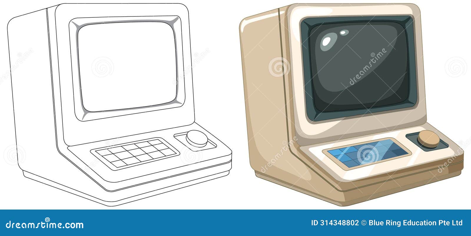 Two Retro Computers ,outline and Color Stock Vector - Illustration of ...