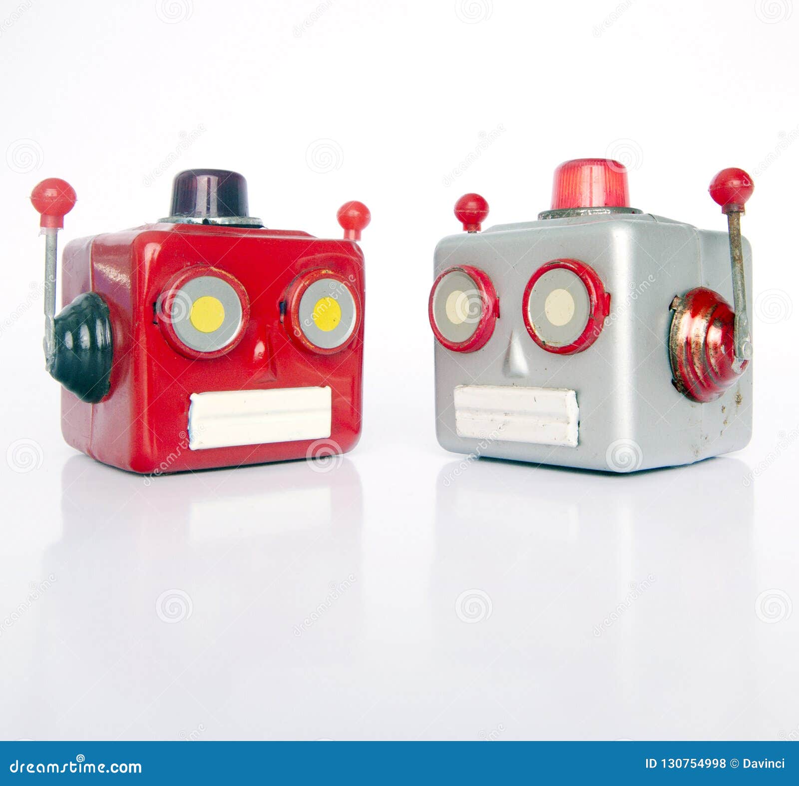 Two Retro Robot Heads Chatiing Isolated Stock Photo - Image of humor ...