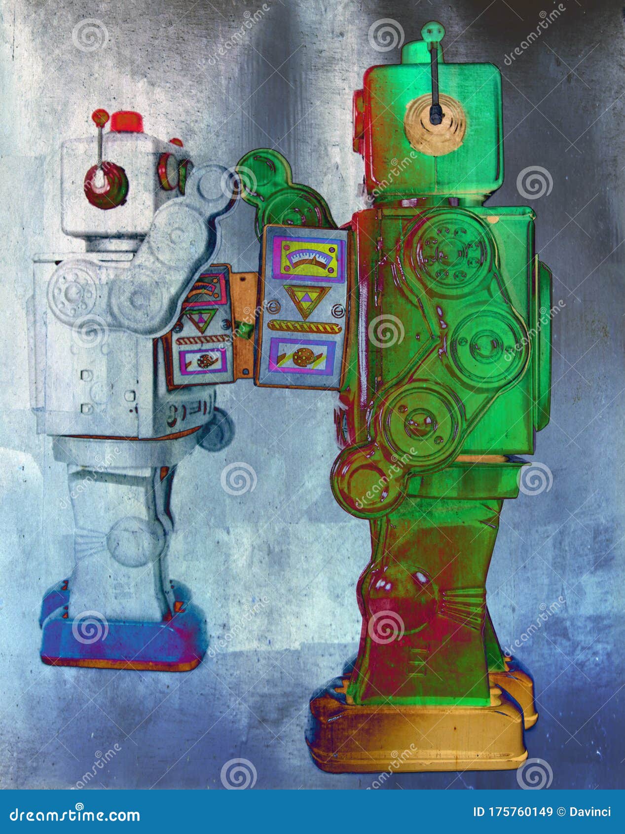 Two Retro Robots High Five Each Other Isolated Stock Image - Image of ...