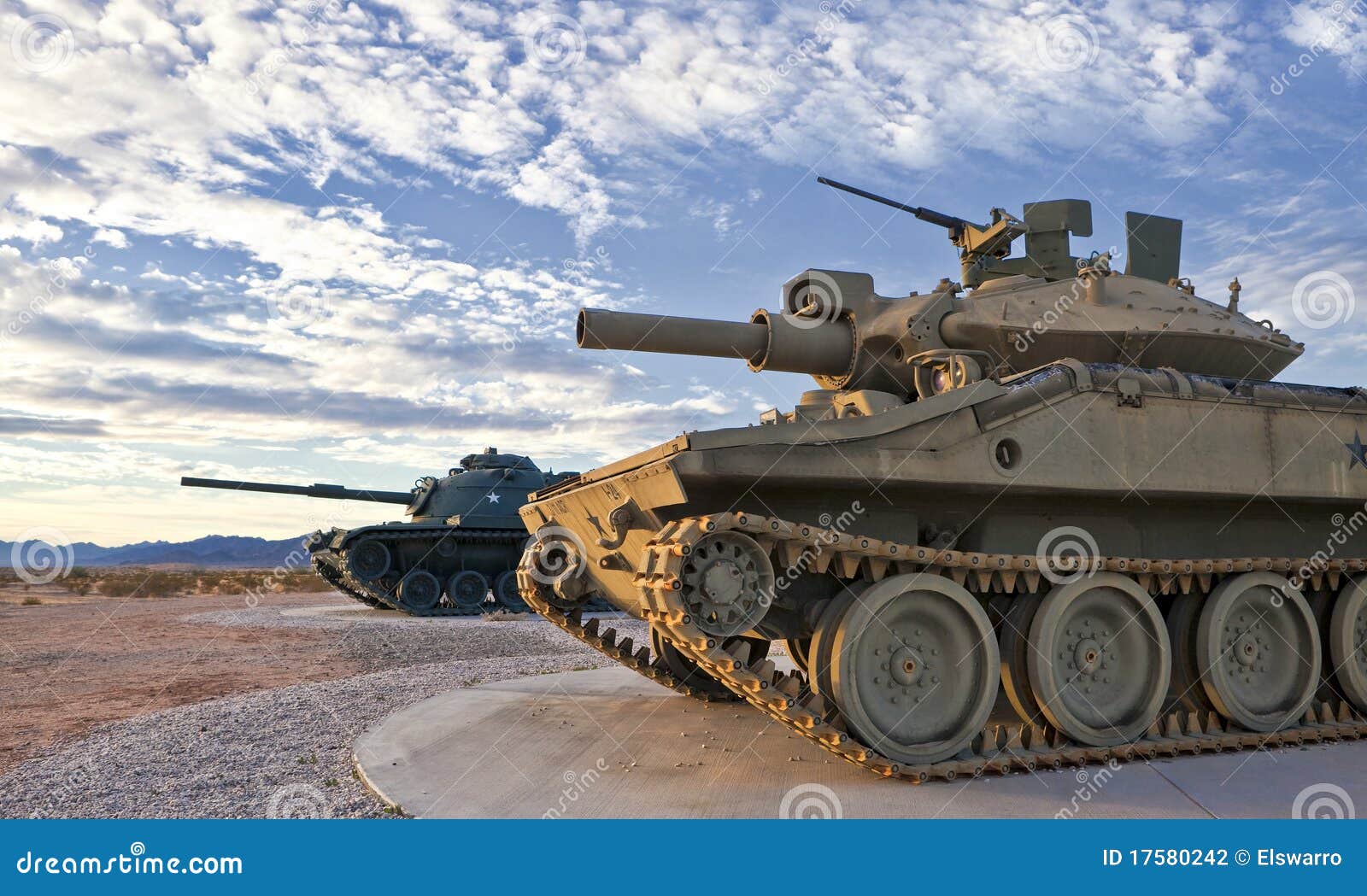 Two Retro Tanks at Sunrise stock photo. Image of front - 17580242