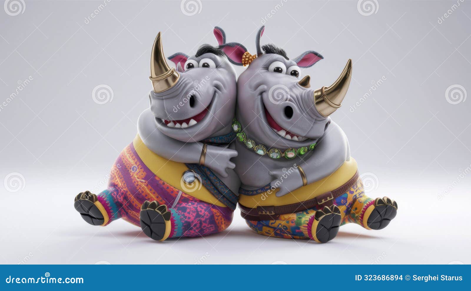 Two Rhinos are Hugging Each Other in a Pose, AI Stock Photo - Image of ...