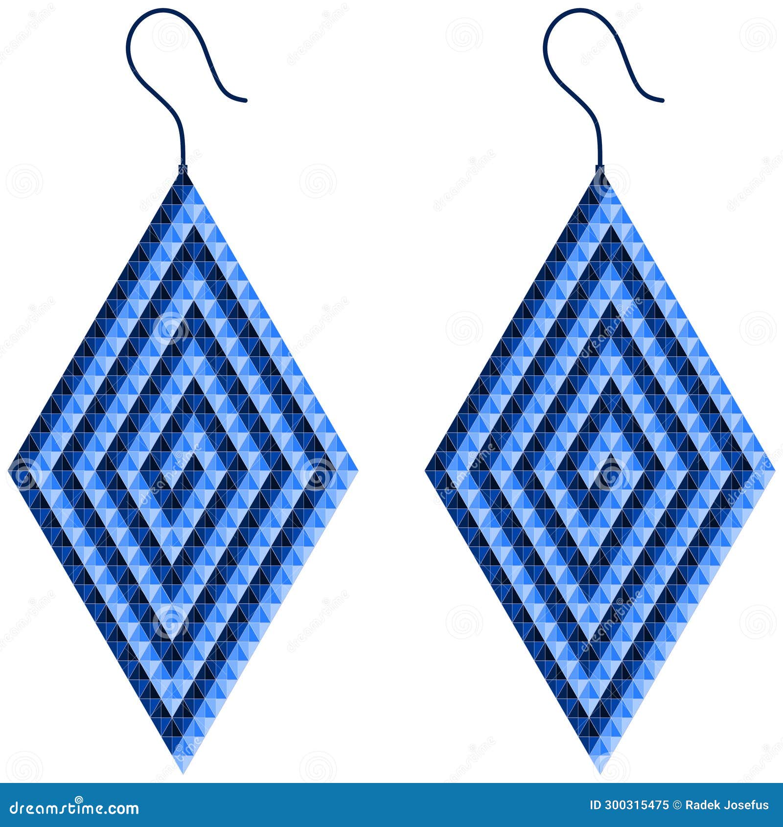 Two Rhombus-shaped Earrings, Alternating Light and Dark Blue in the ...