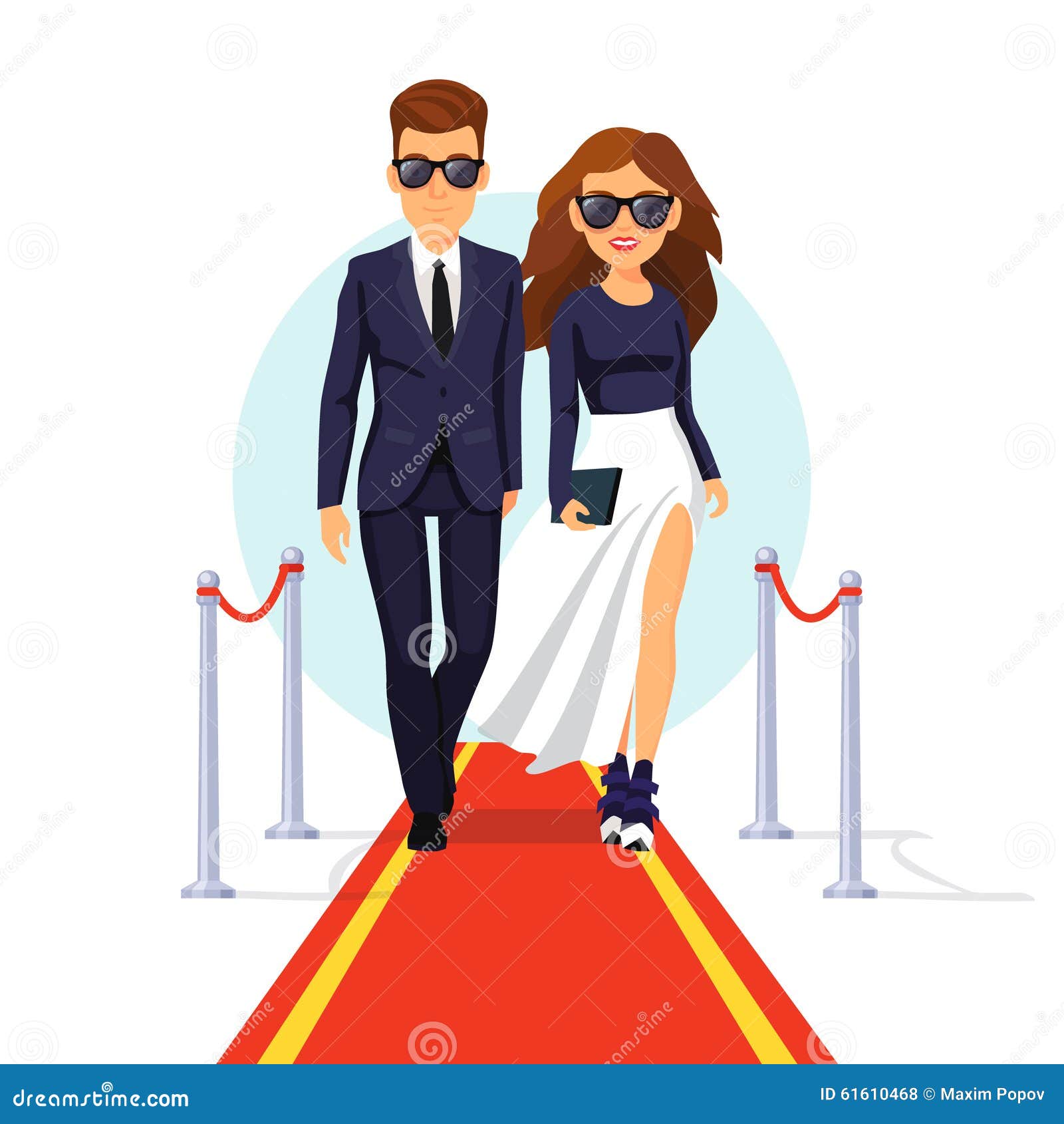 Two Rich Celebrities Walking On A Red Carpet Vector Illustration ...