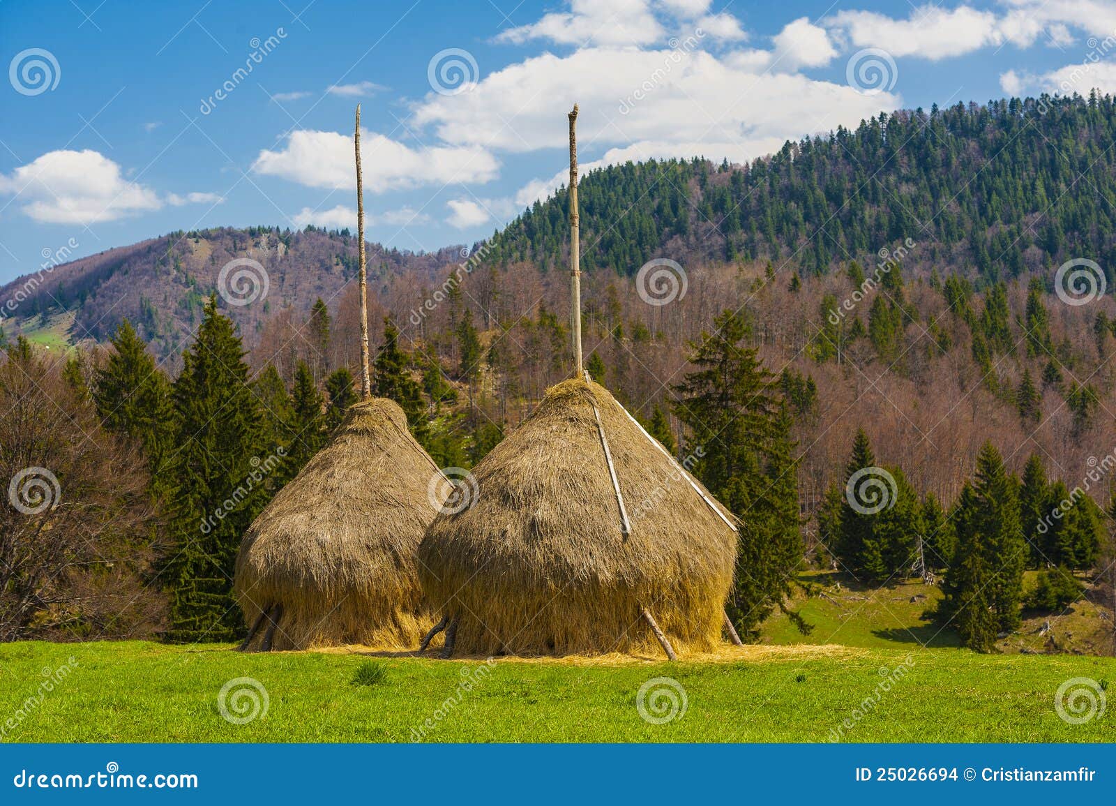 Two Ricks of Hay in Mountain Stock Photo - Image of farm, cloud: 25026694