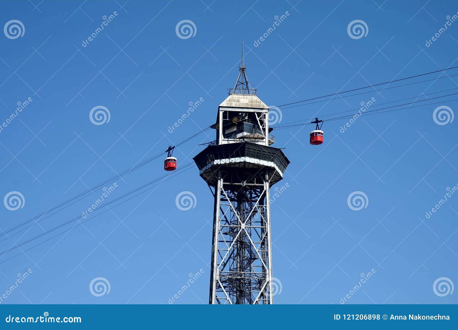 Two Riding Towards Each Other Air Cable Car Next To the Support for ...