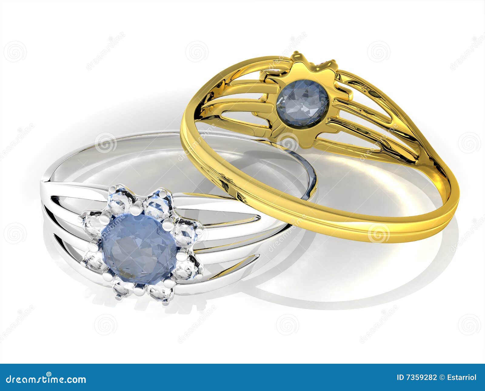 Two rings with blue gem stock illustration. Illustration of decoration ...