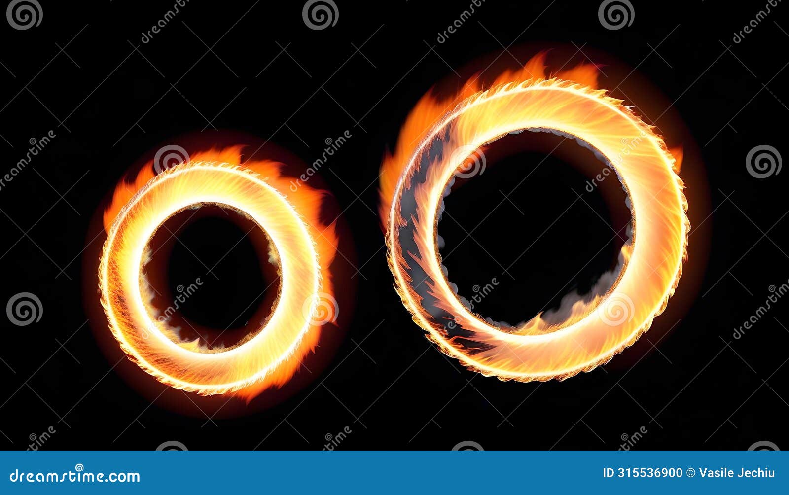 Two Rings of Fire Spinning in the Dark, Creating a Dramatic and Dynamic ...