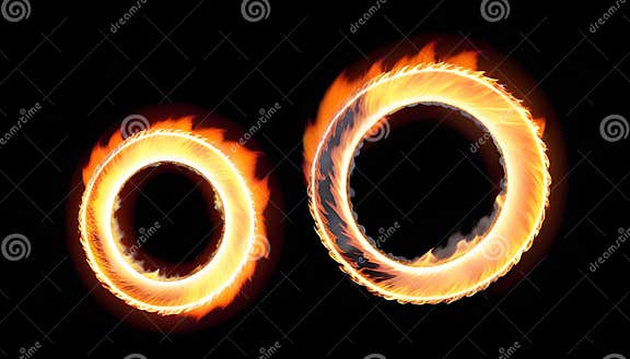 Two Rings of Fire Spinning in the Dark, Creating a Dramatic and Dynamic ...