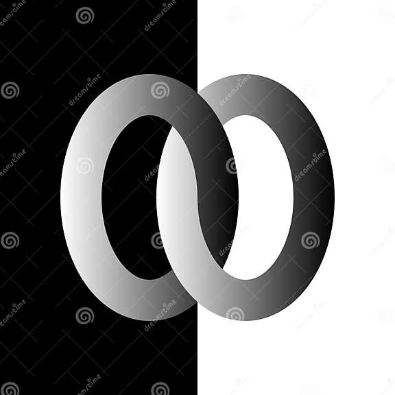 Two Rings Intersect Over Black and White Background Stock Illustration - Illustration of divide ...