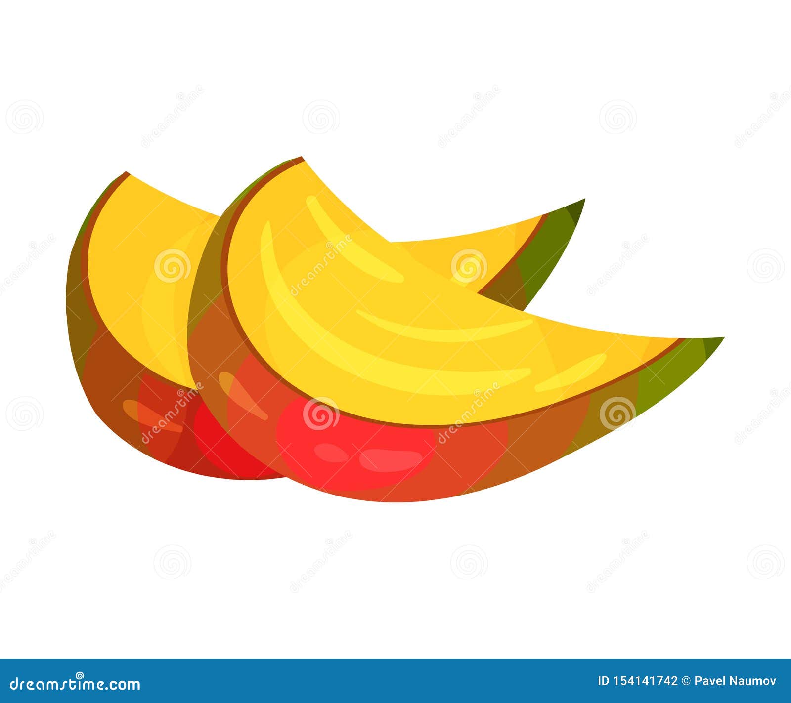 Two Slices of Mango. Vector Illustration on White Background. Stock ...
