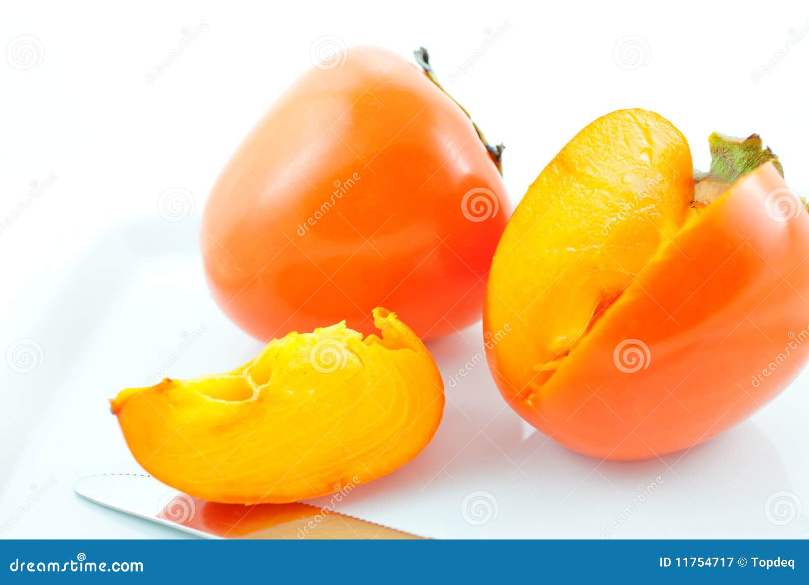 Two Ripe Persimmons and Steel Knife Stock Image - Image of closeup ...