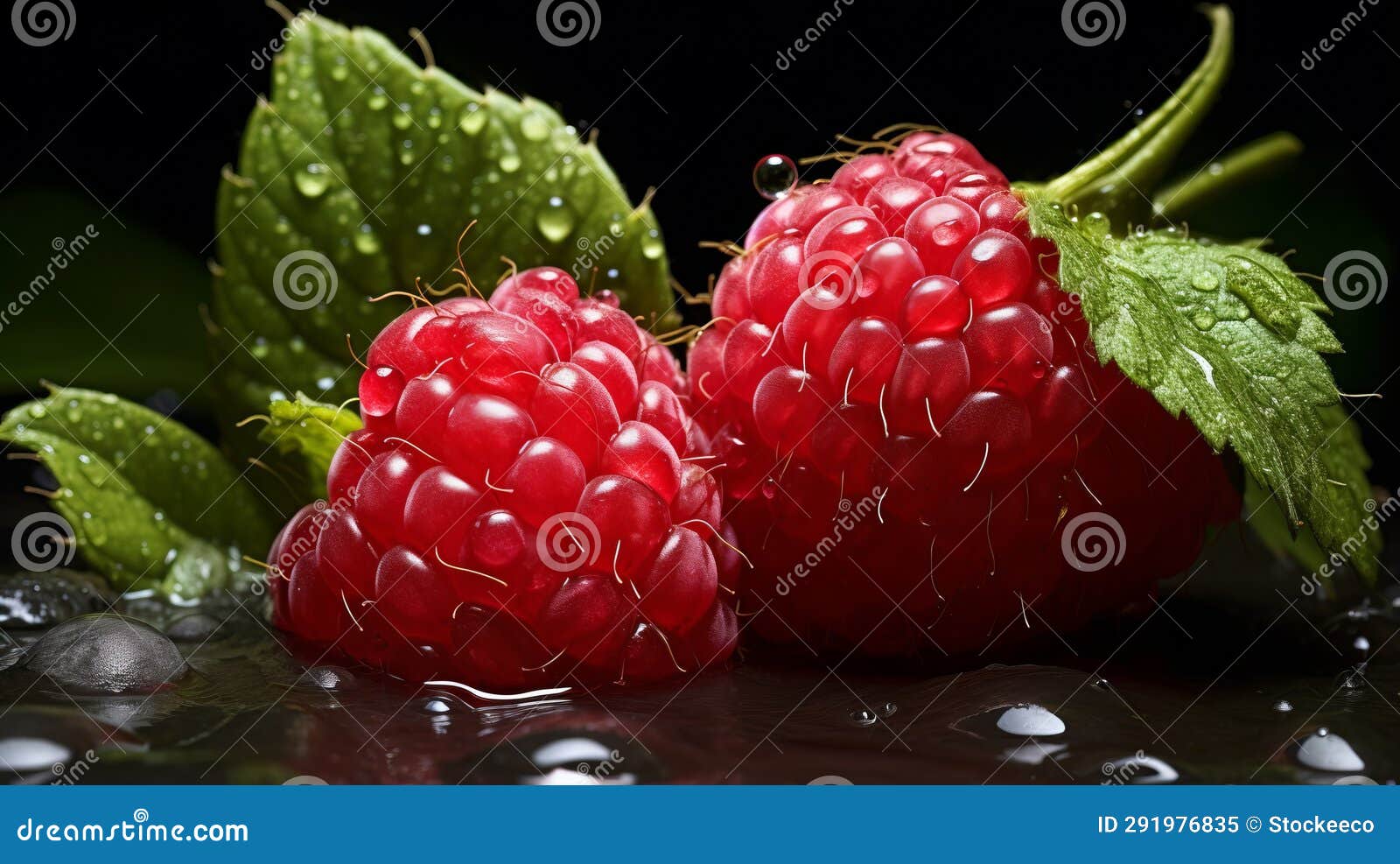 Stunning Raspberry Still Life Artwork with Raindrops on Black ...