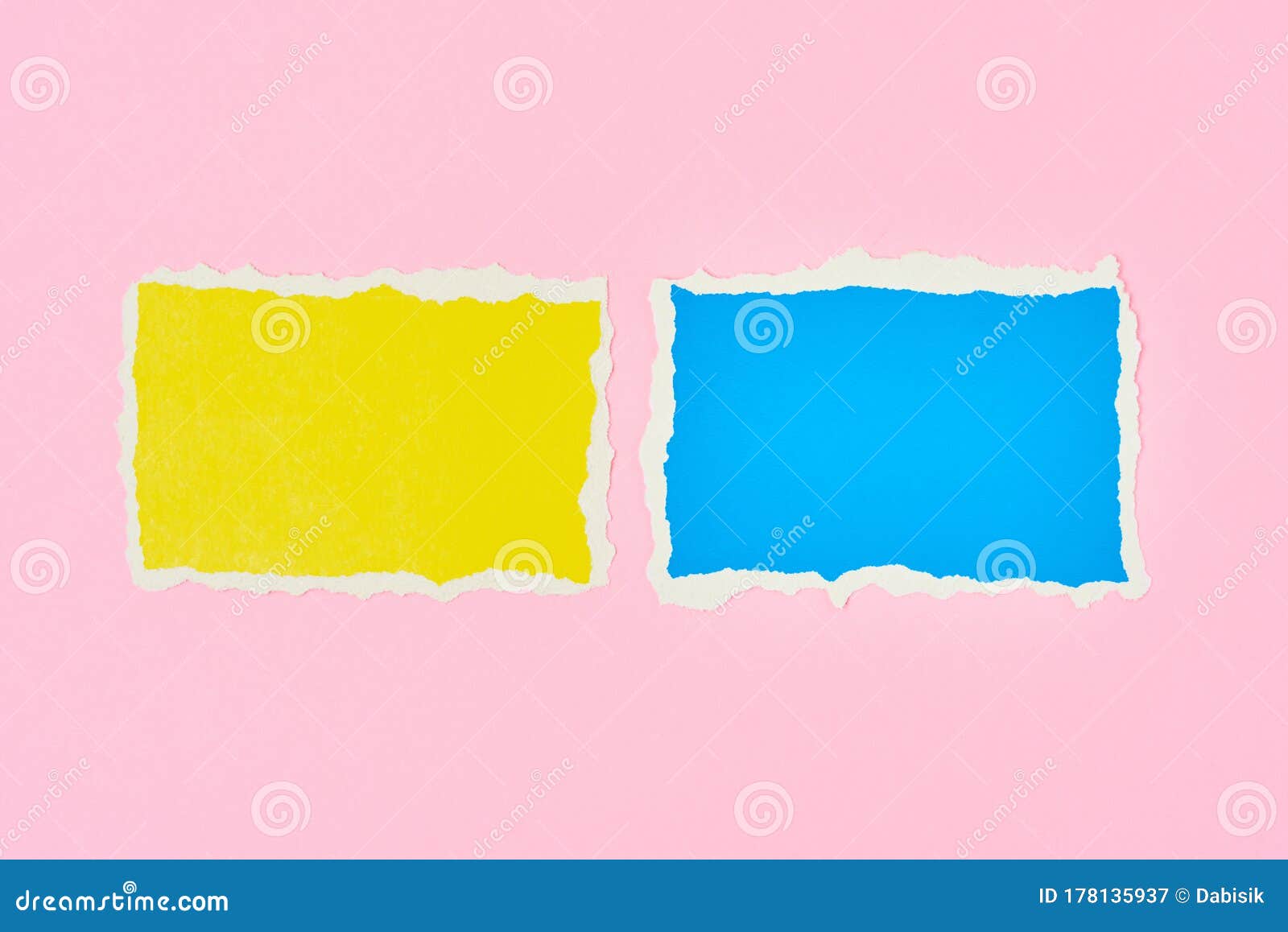 Two Ripped Paper Torn Edge Sheets on a Pink Background. Template with ...