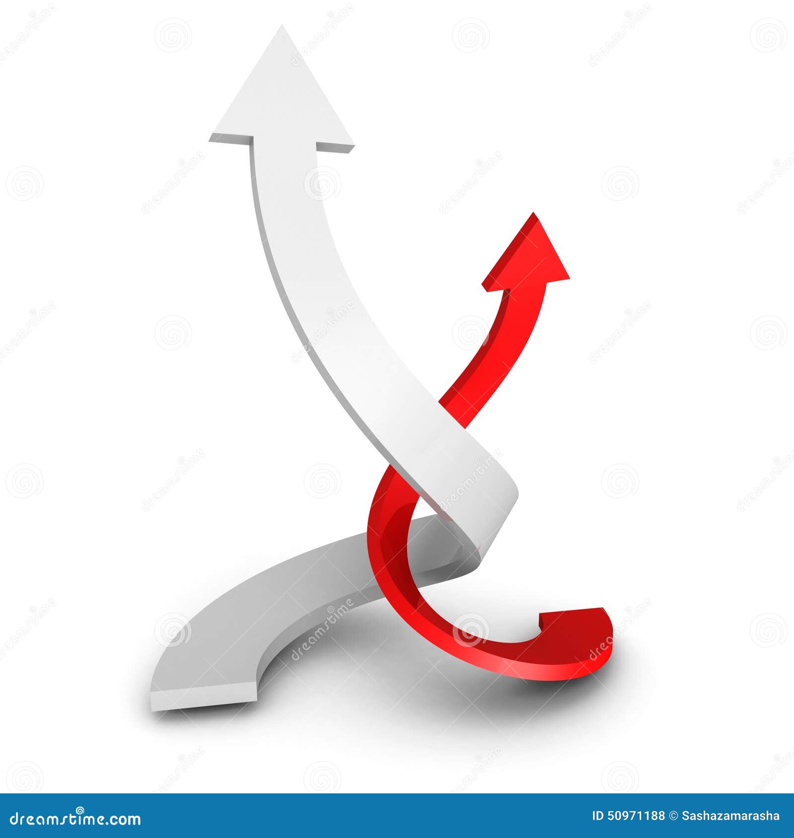 Two Rising Up Twisted RedWhite Arrows on White Background Stock ...