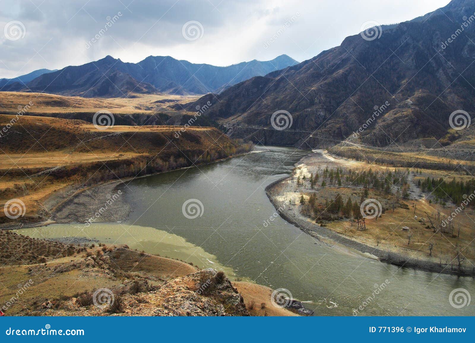 Two Rivers in the Mountains. Russia Stock Photo - Image of national ...