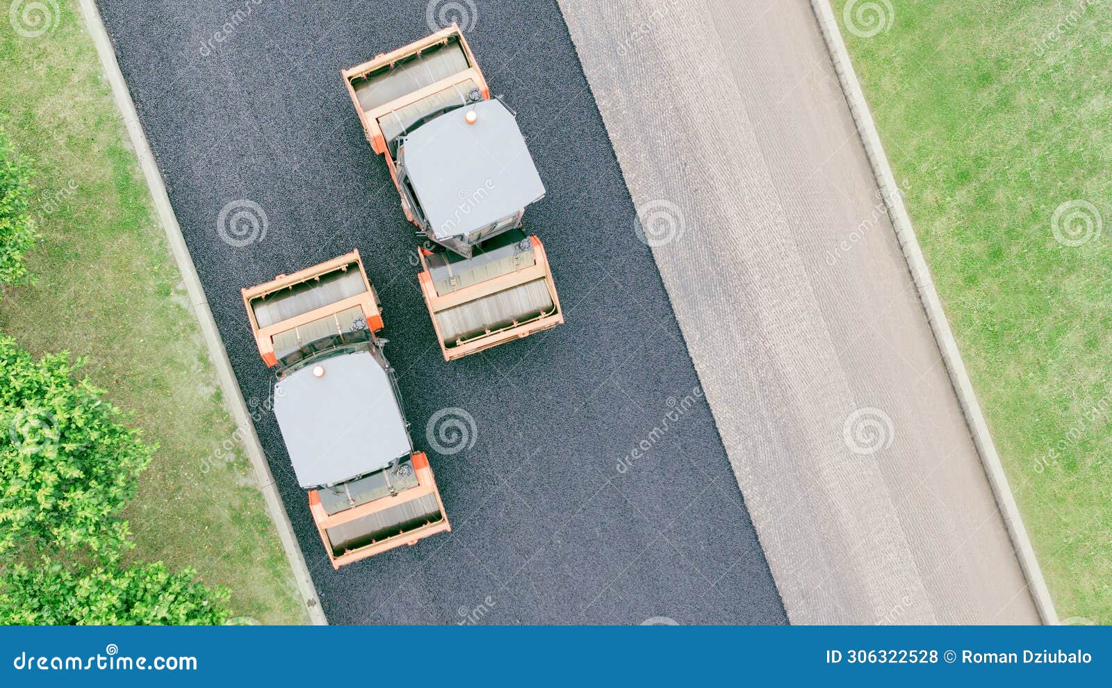 Two Road Rollers Roll the Road Surface on One of the Highway Lanes ...