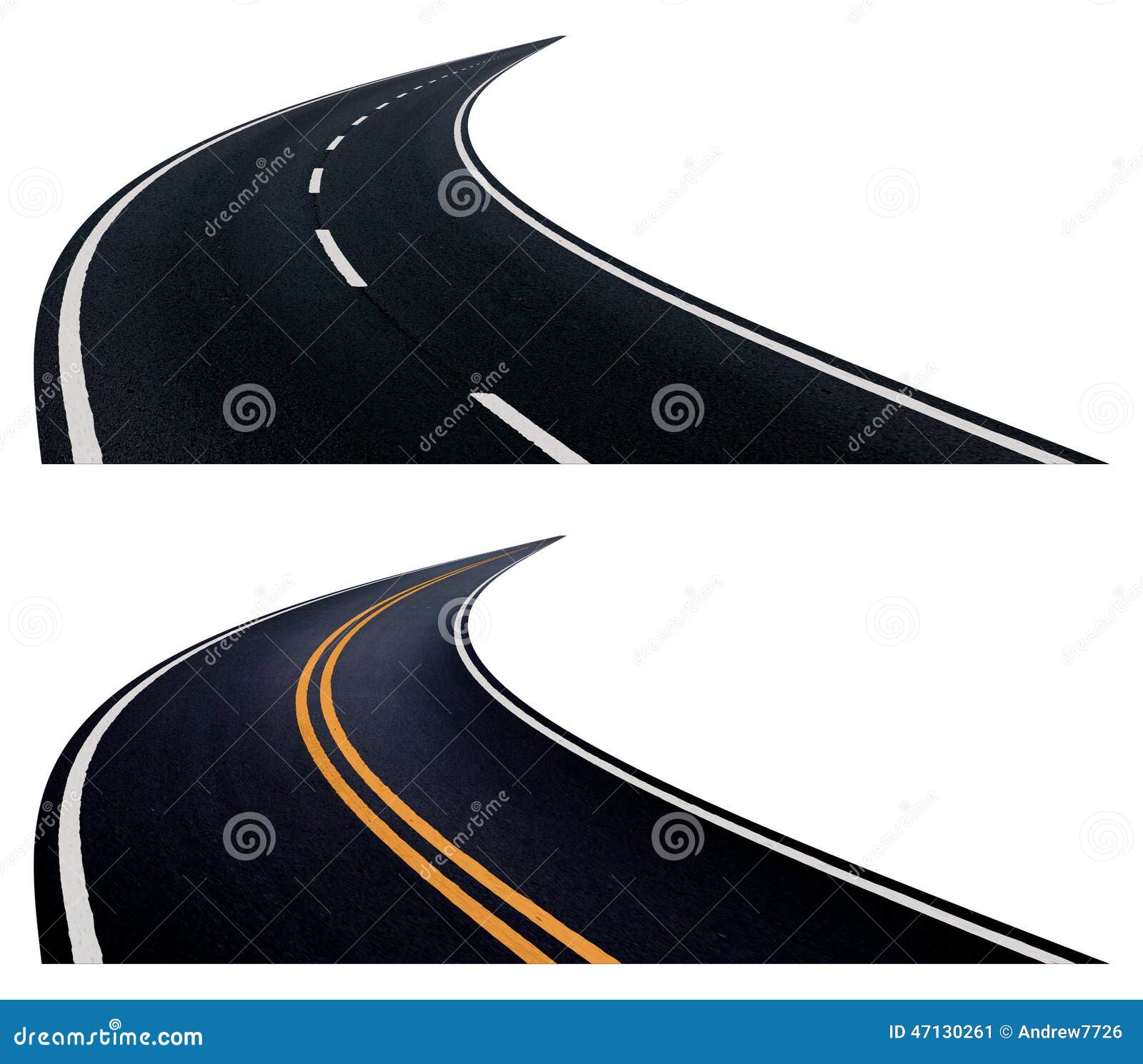 Two roads with turn. stock image. Illustration of journey - 47130261
