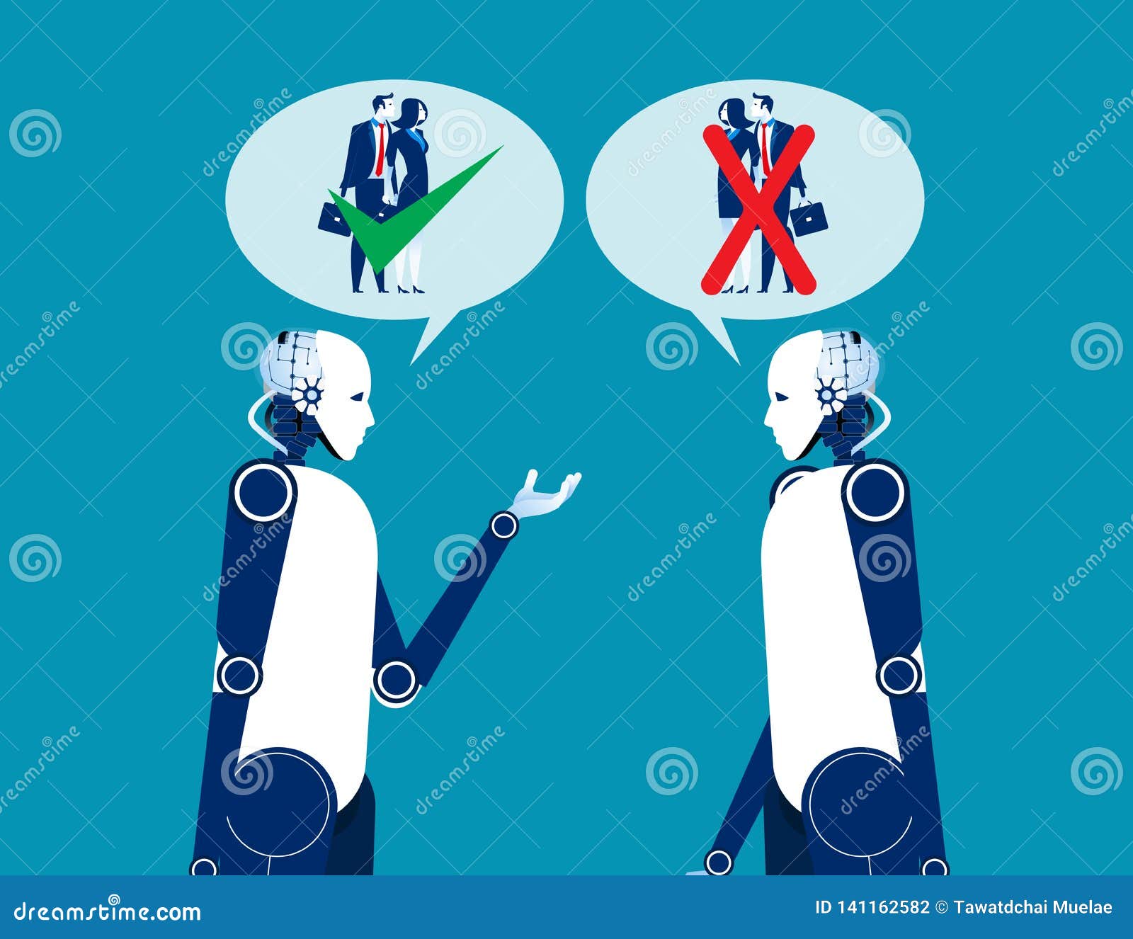 Two Robot Talking about Human. Concept Business Vector Illustration ...