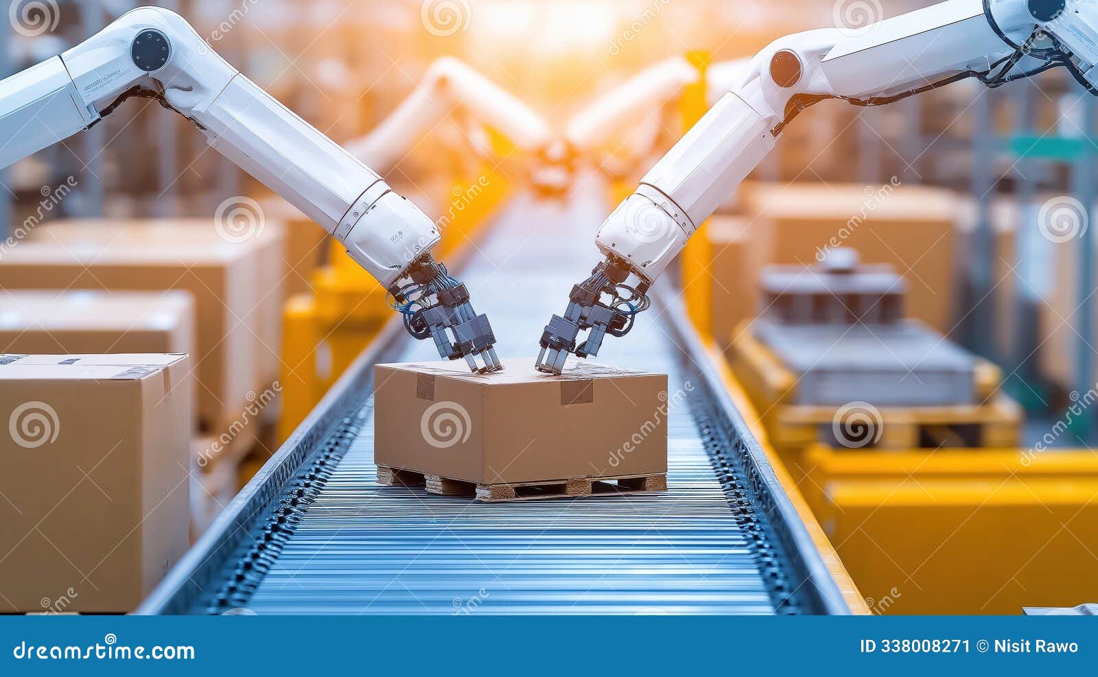 Robotic Arms for Automated Handling of Boxes Stock Image - Image of ...