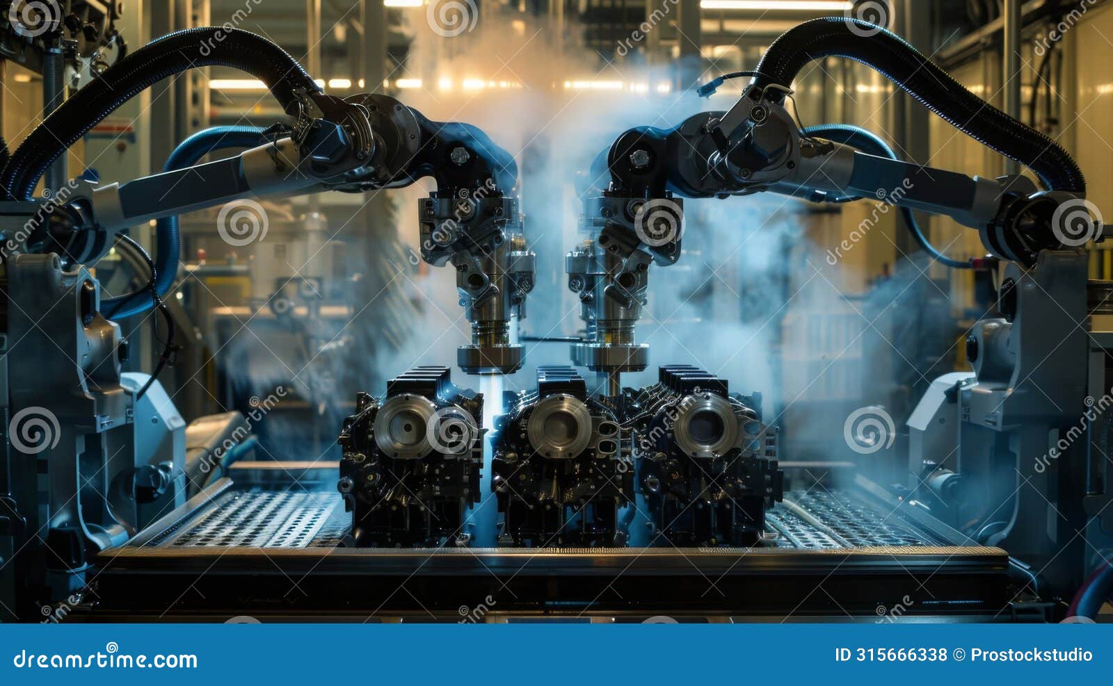 Industrial Robots Assembling Engine Parts in Factory Stock Photo ...