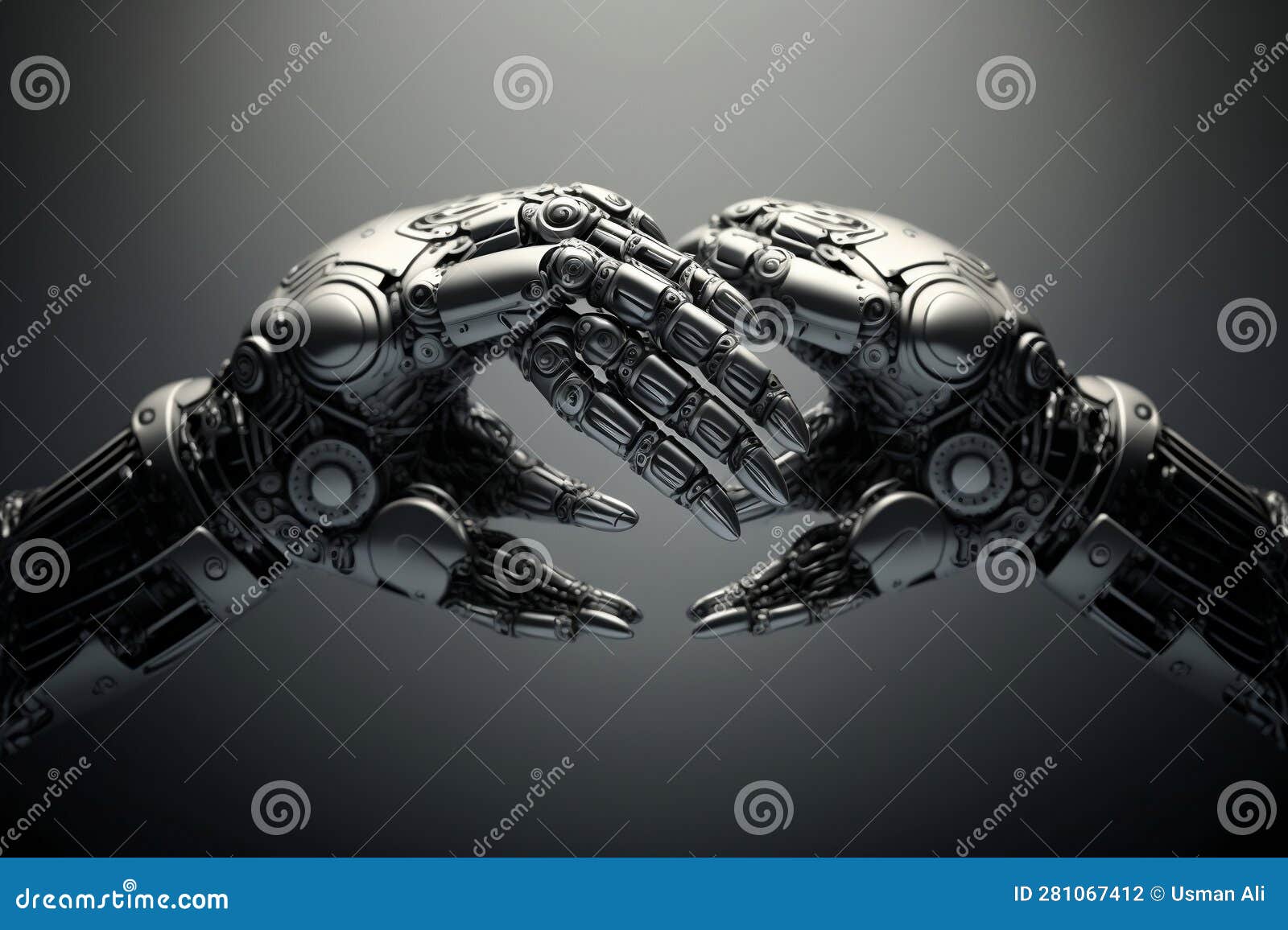 Two Robotic Hands Touching Each Other. AI Stock Illustration ...