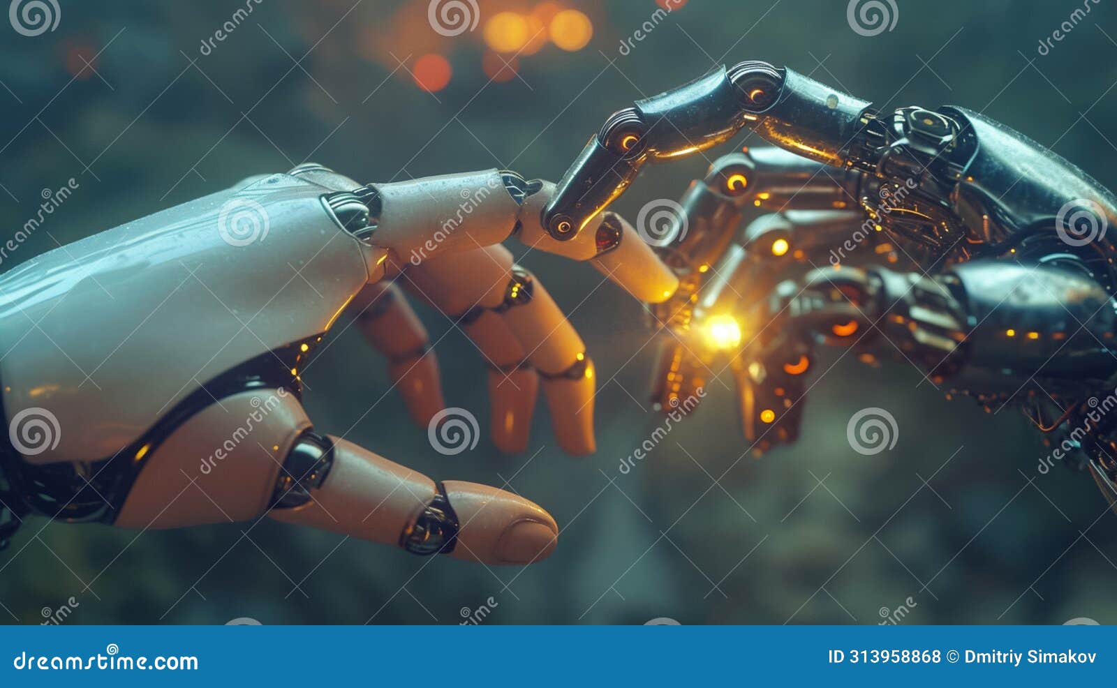 Two robotic hands are stock photo. Image of finger, handshake - 313958868