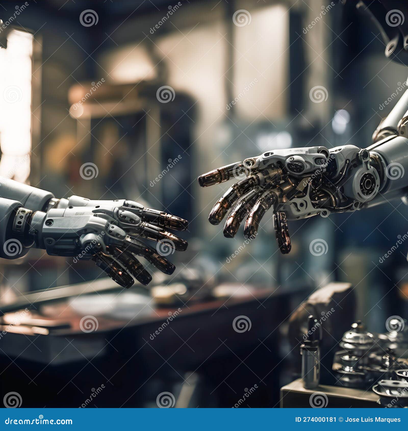 Two Robotic Hands Trying To Shake Hands. Technology of the Future ...