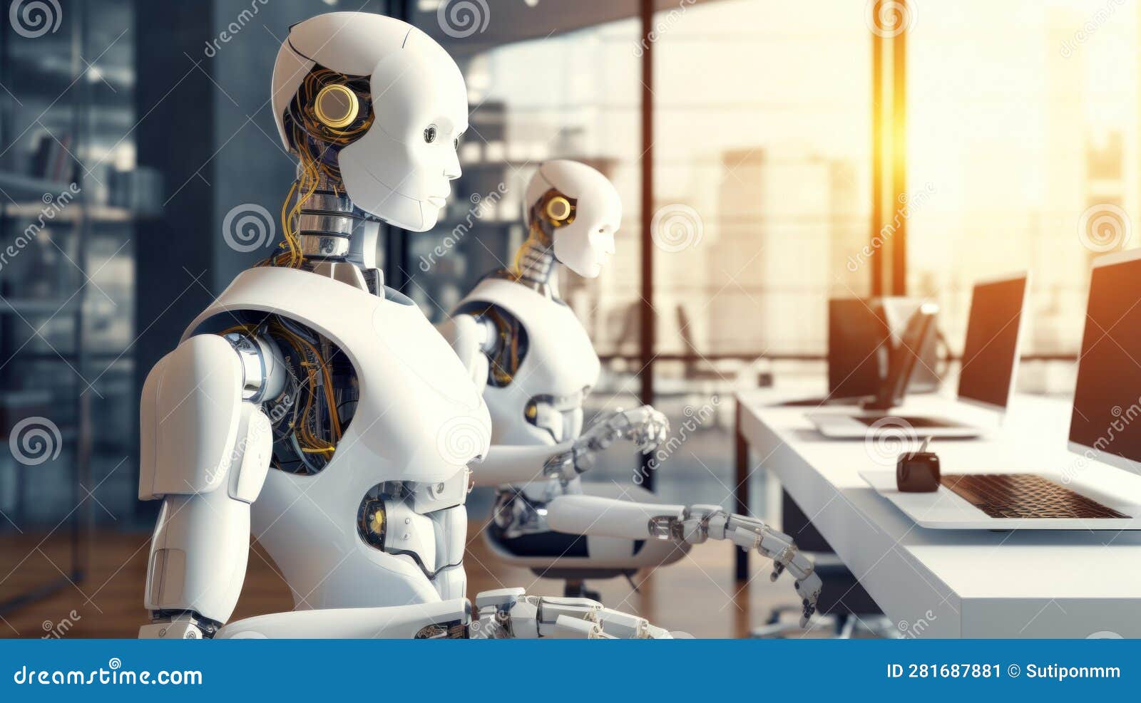 Two Robotic Working Together in the Office Stock Illustration ...