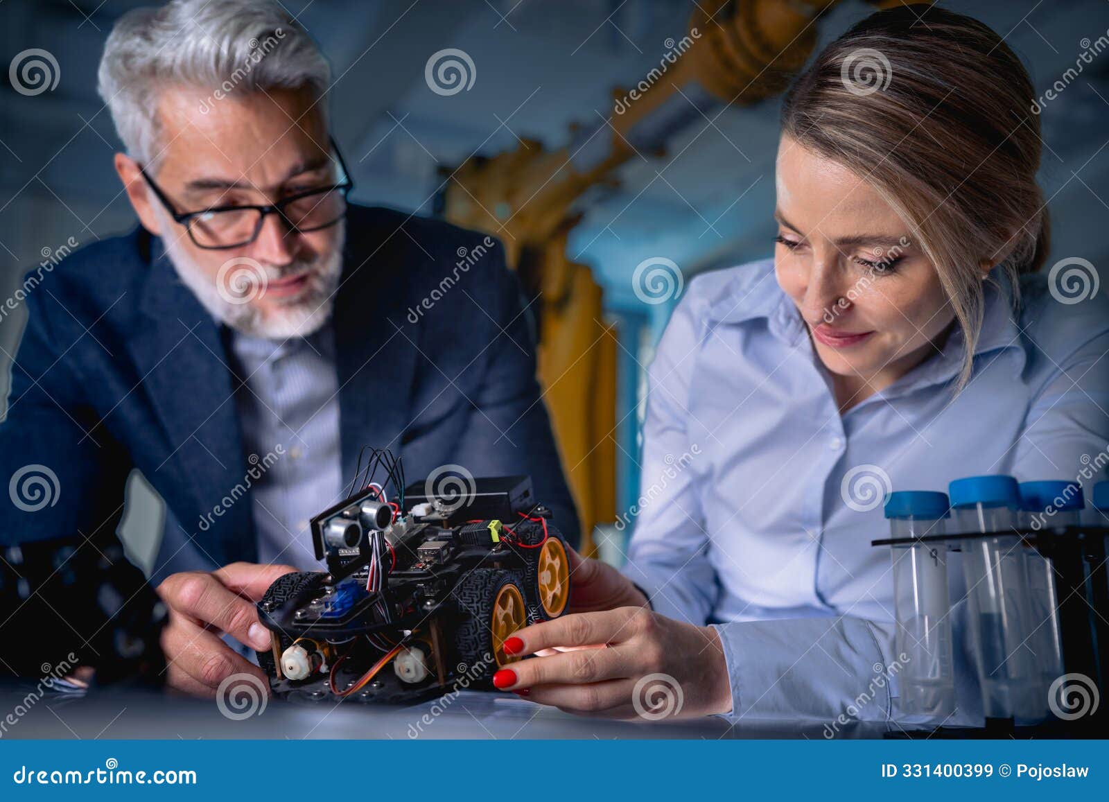 Two Robotics Engineers Working on New Project, Standing in Laboratory ...