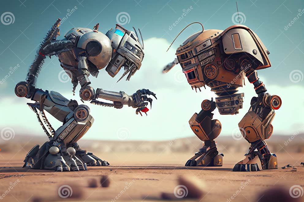 Two Robots, with Different Functions and Features, Face Off in Battle Stock Illustration ...