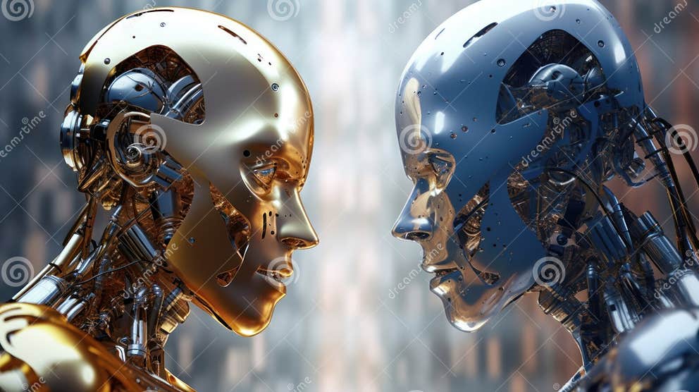 Two Robots in Google and Microsoft Colors Standing in the Middle of the ...