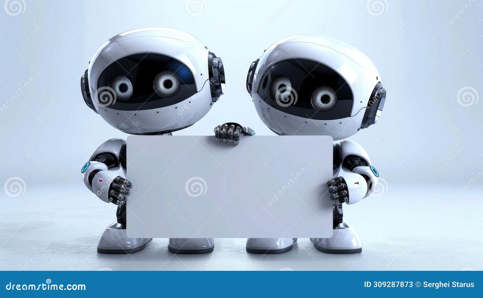 Two Robots Holding a Blank Sign in Front of Them, AI Stock Illustration ...