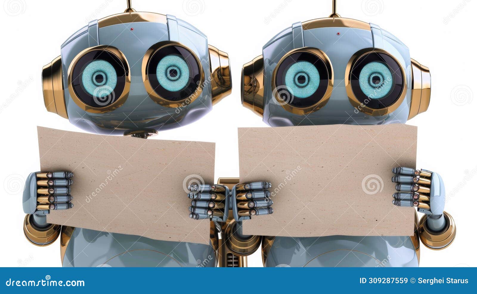 Two Robots Holding a Piece of Paper with Eyes and Mouths, AI Stock ...