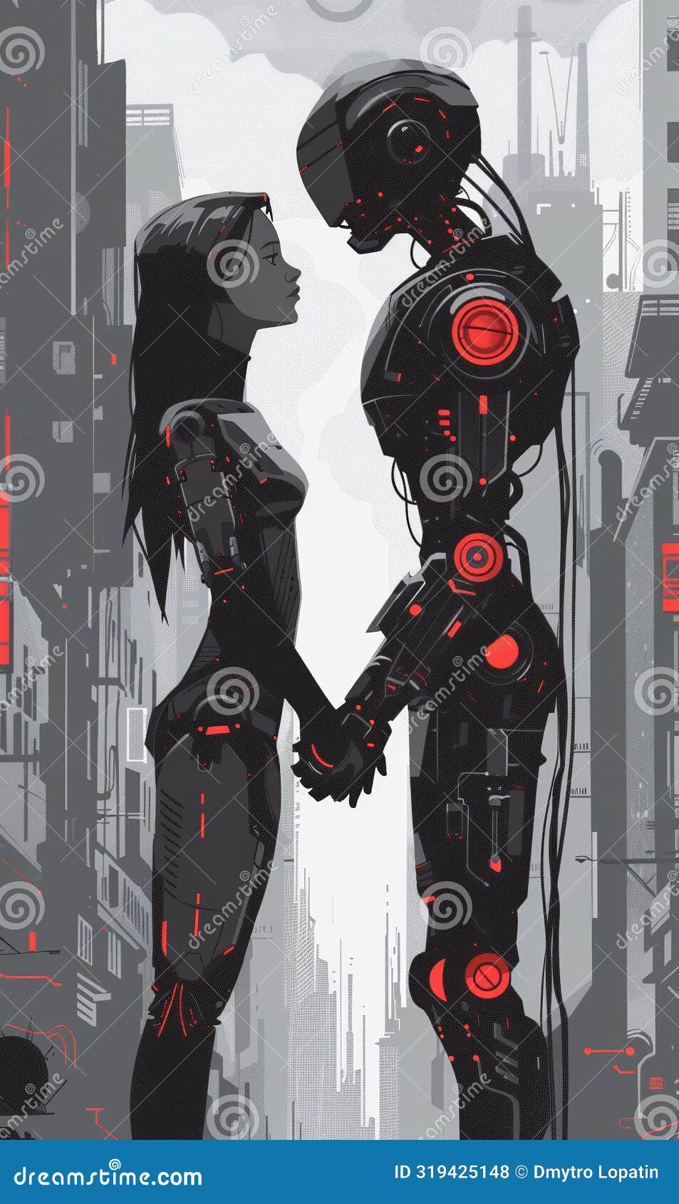 Two Robots Hugging and Looking in Eyes, Cyborg Feeling and Emotions ...