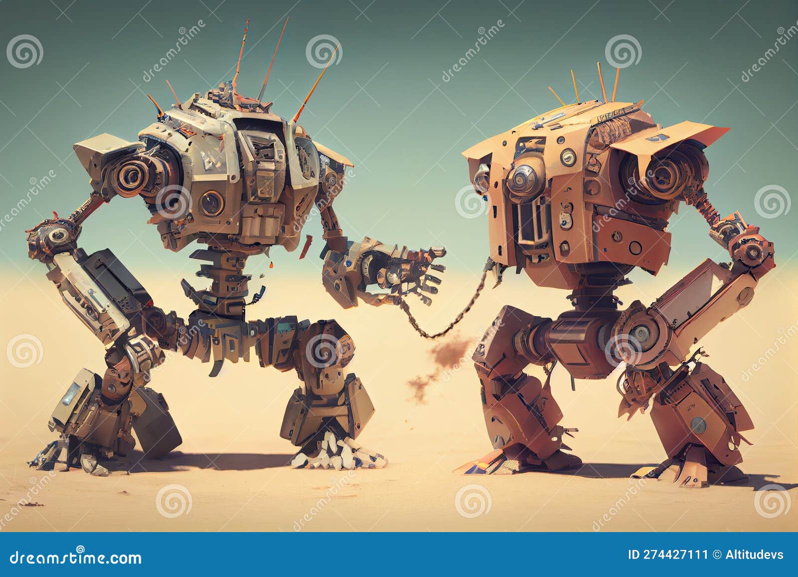 Two Robots, One with Advanced Weaponry and the Other Using Solely Its ...