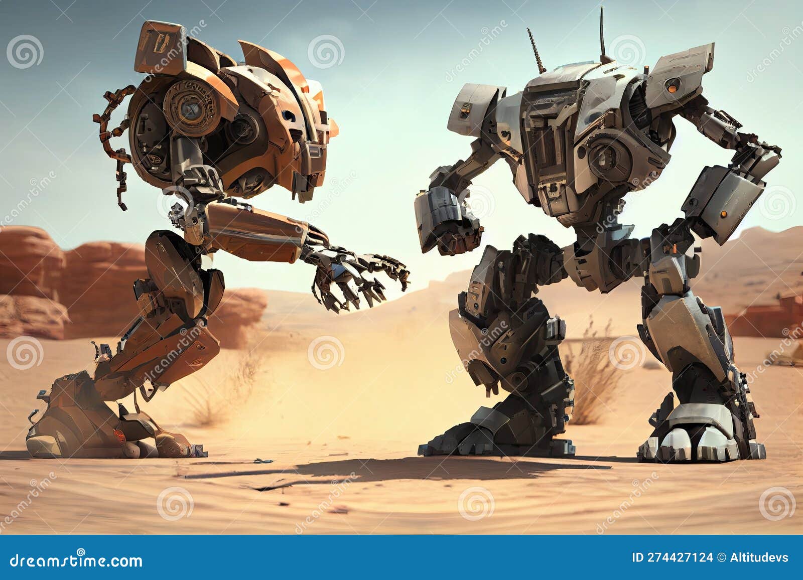 Two Robots, One with Advanced Weaponry and the Other Using Solely Its ...