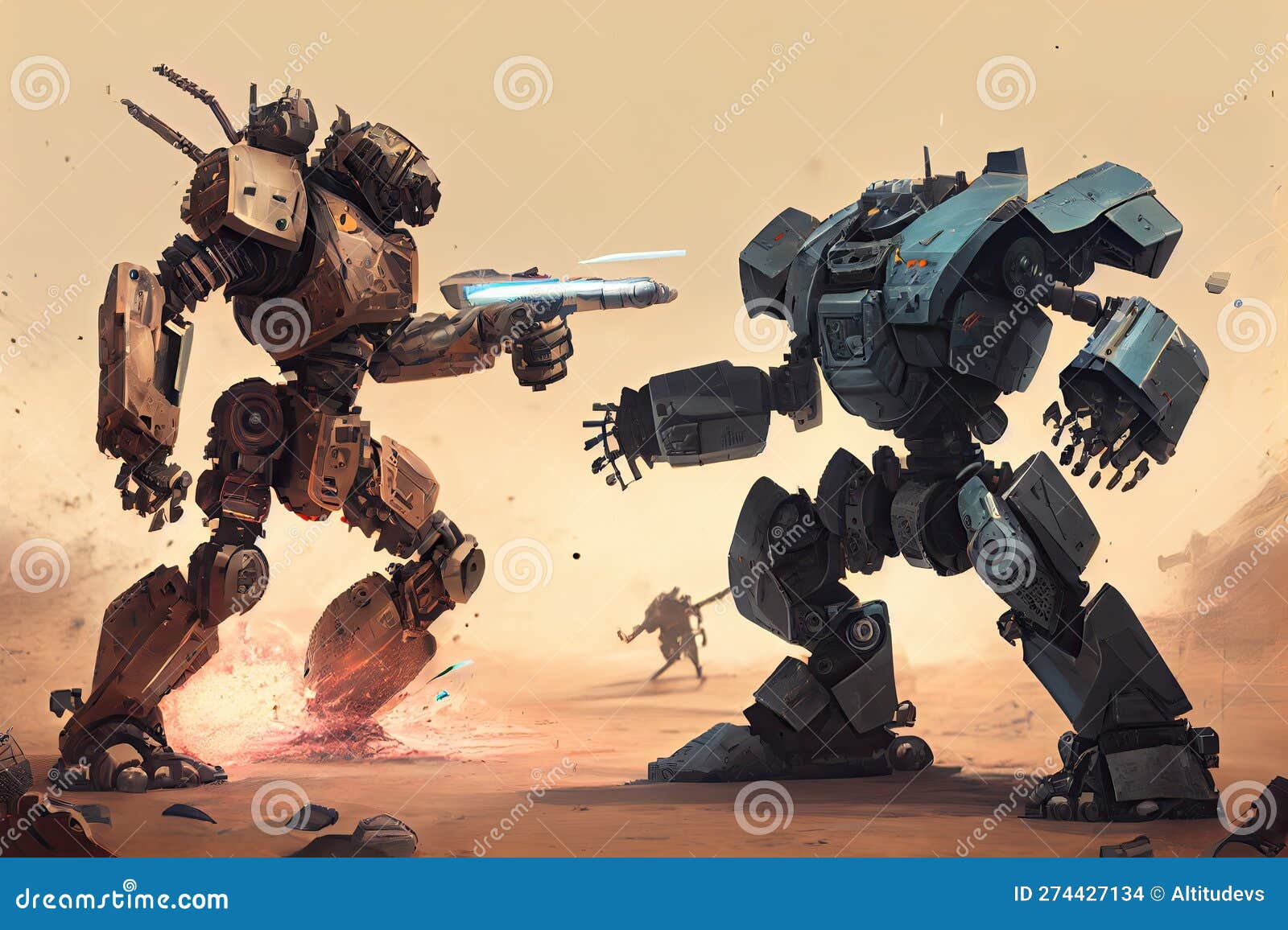 Two Robots, One with Advanced Weaponry and the Other Using Solely Its ...