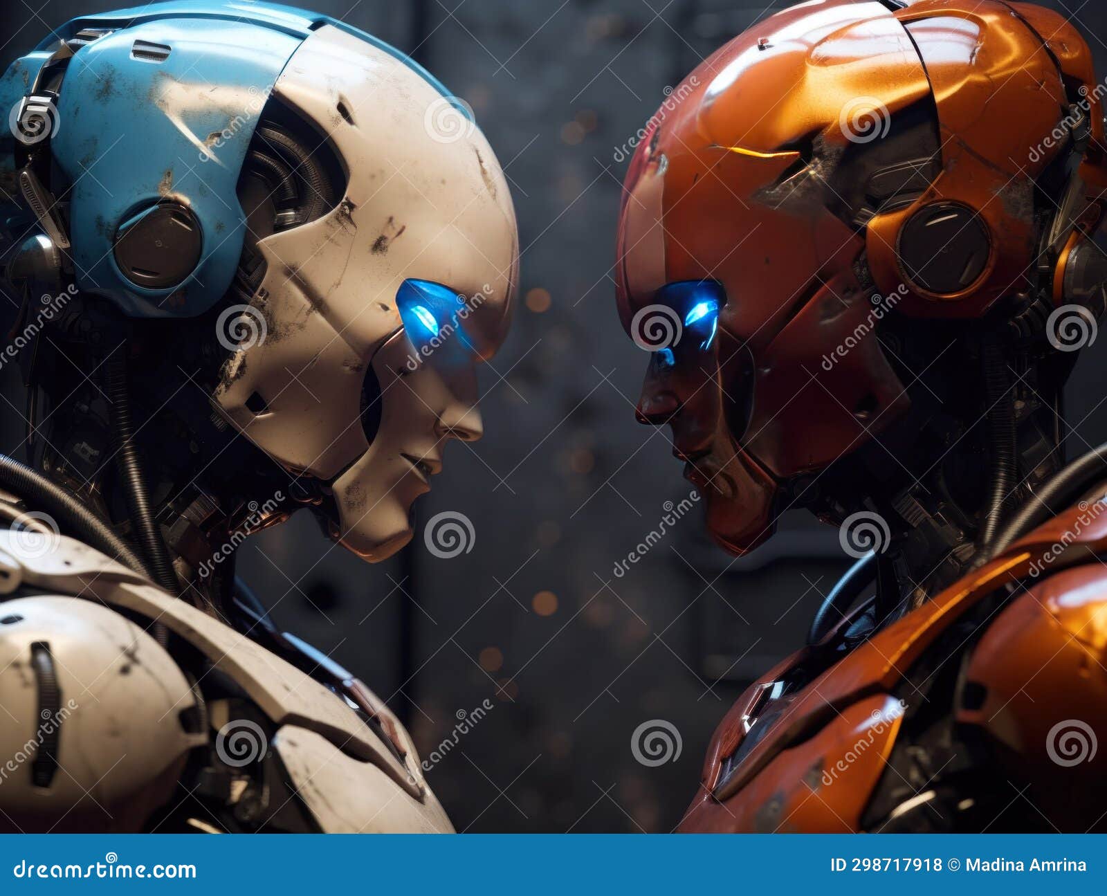 Two Robots Opposite Each Other Stock Illustration - Illustration of ...