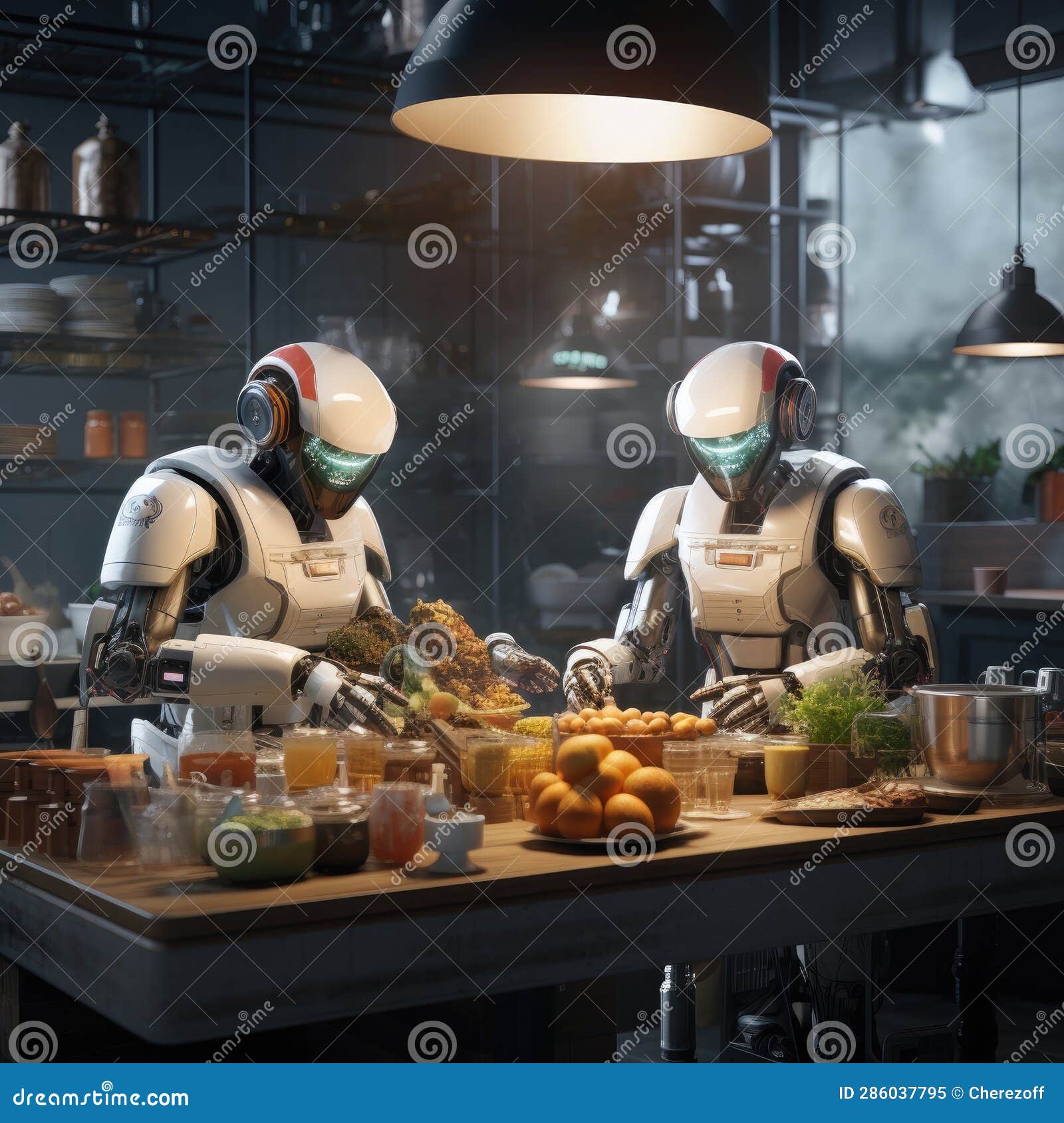 Two Robots Preparing Food in the Kitchen Stock Image - Image of ...