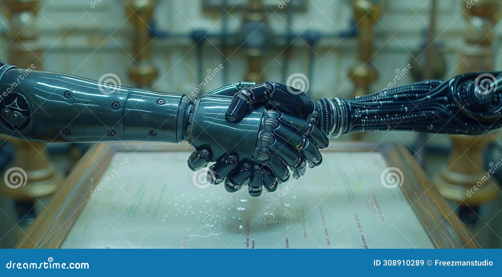 Two Robots Shake Hands on a Chess Board Made of Composite Material ...