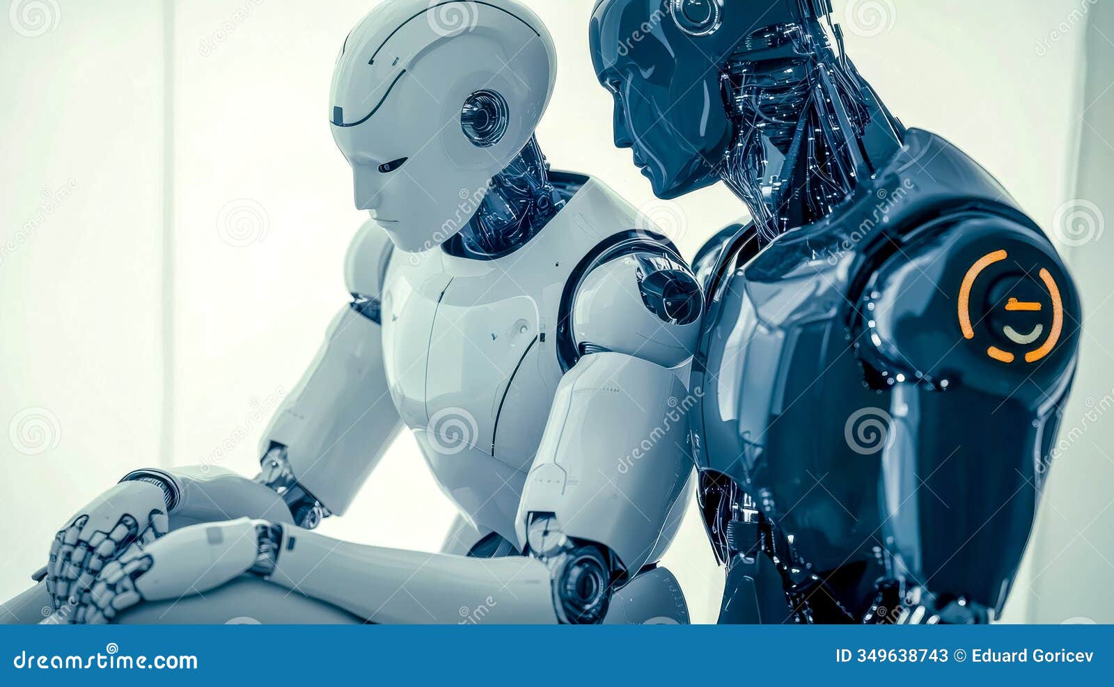 Two Robots Sitting Side by Side Showing Sadness and Disappointment ...