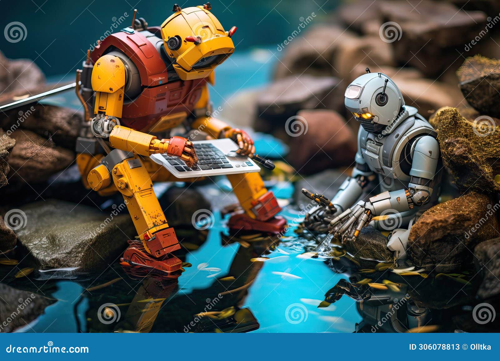 Two Robots Solve a Problem in a Water. Thinking Stock Image - Image of ... Two Robots Solve a Problem in a Water. Thinking Stock Image - Image of ...