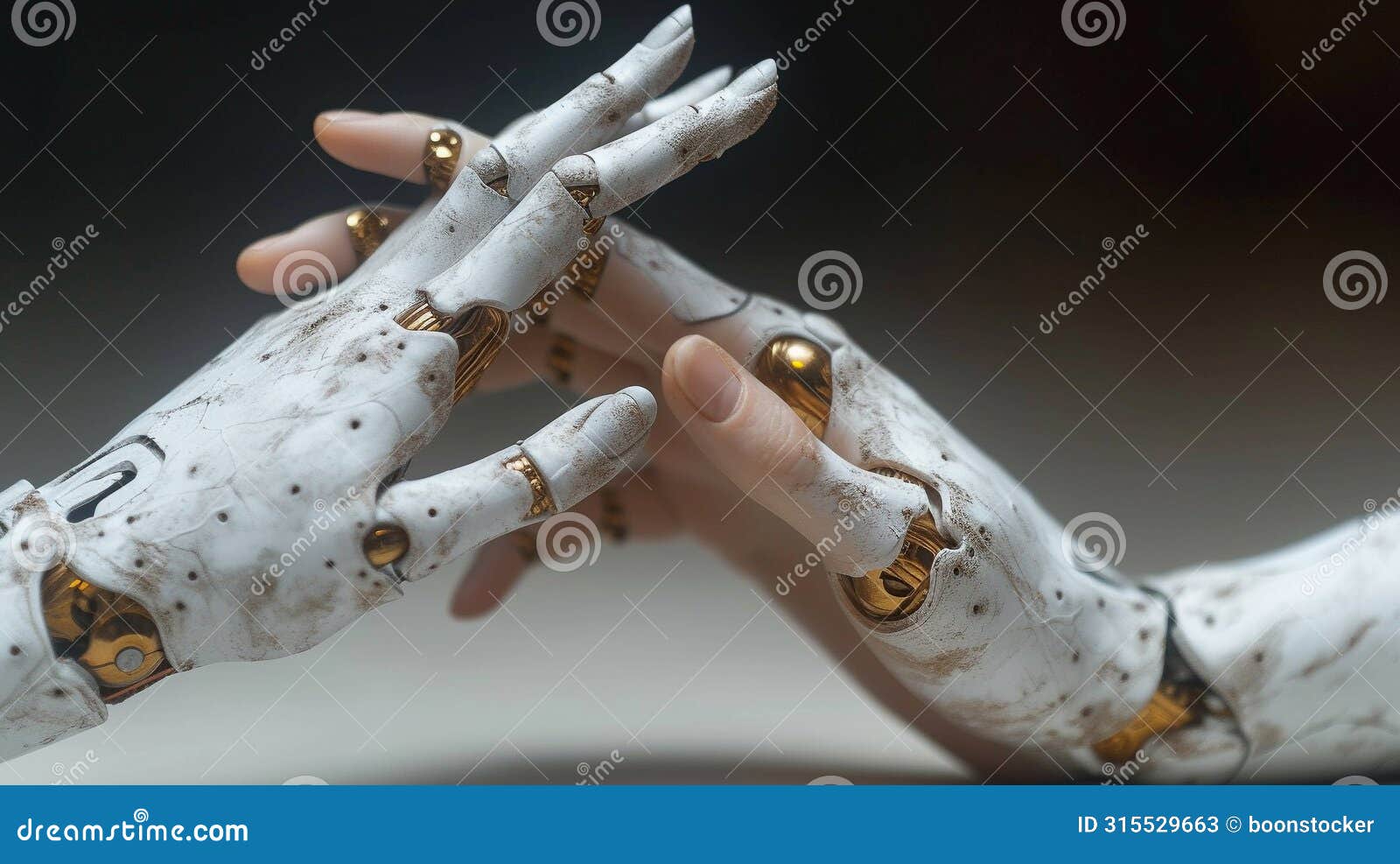 Two Robots Touch Hands on a Gray Background. AI Generated. Stock ...