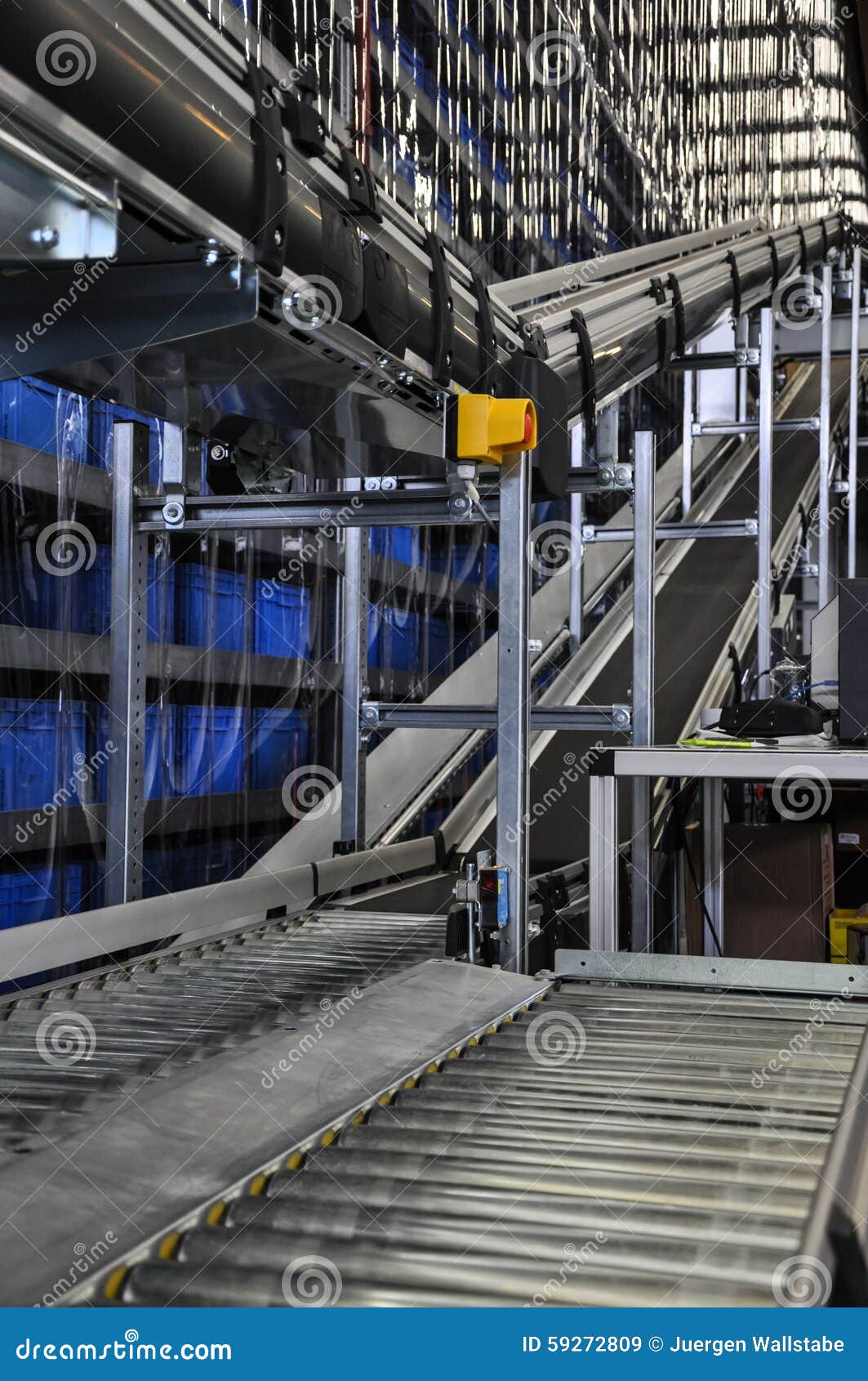 Two Roller Conveyors in an Automated Warehouse. Stock Image - Image of ...