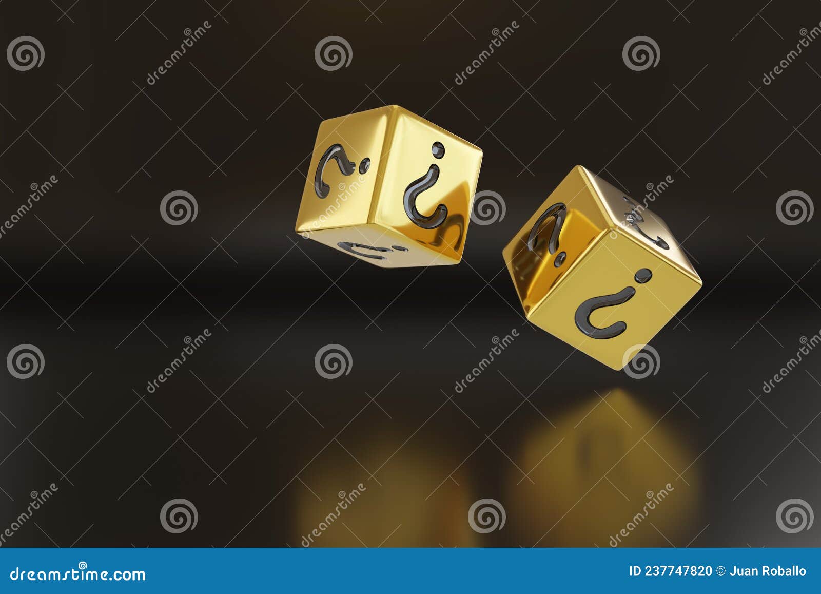 Two Rolling Golden Dice with Question Marks on Their Faces Isolated on ...